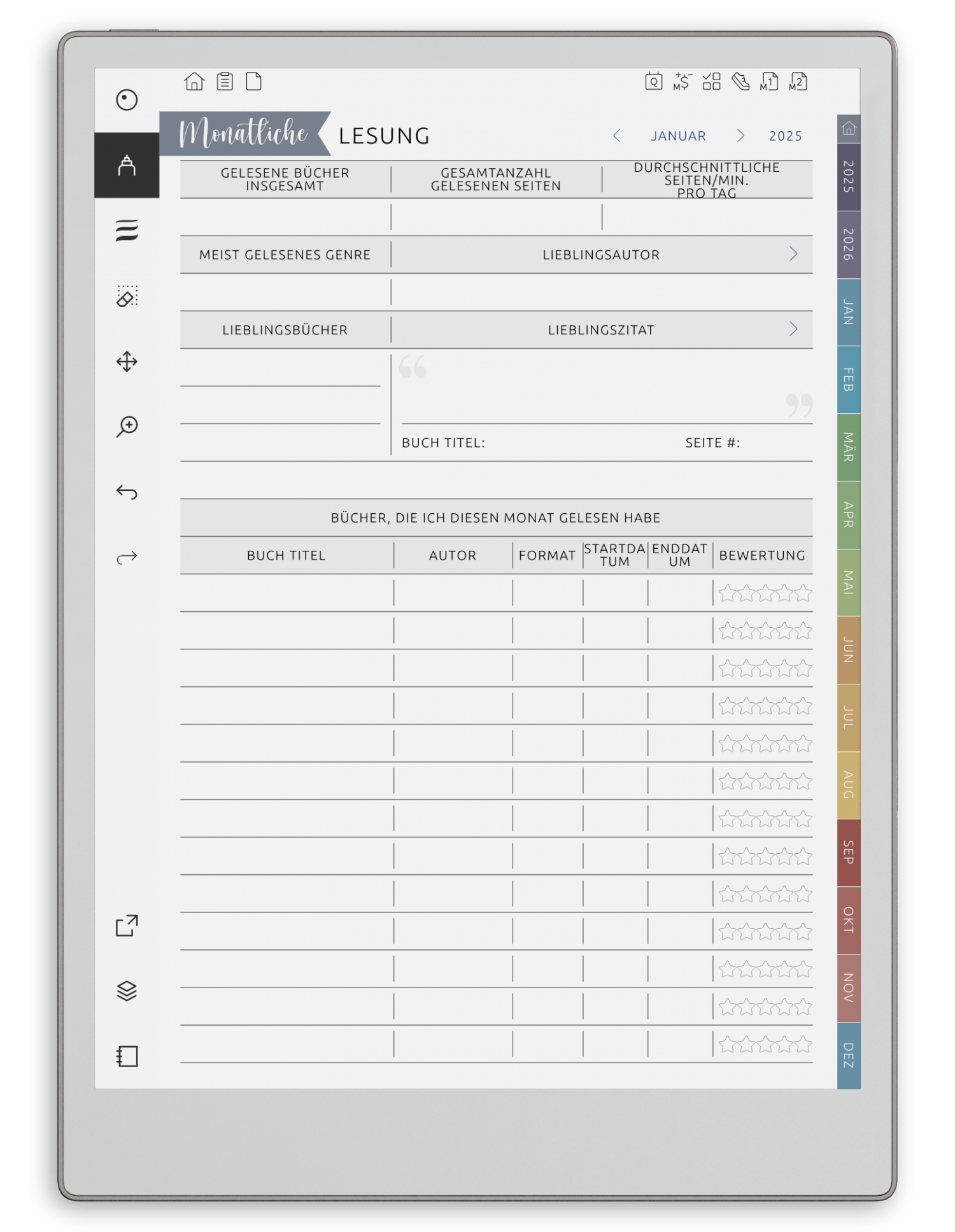 reMarkable Lesetagebuch 2025 & 2026: Holen Sie sich Ihre Planervorlage PDF